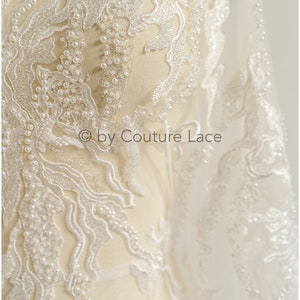 L22-491 // Heavy Beaded Lace Fabric With Lines, Couture Lace Fabric ...