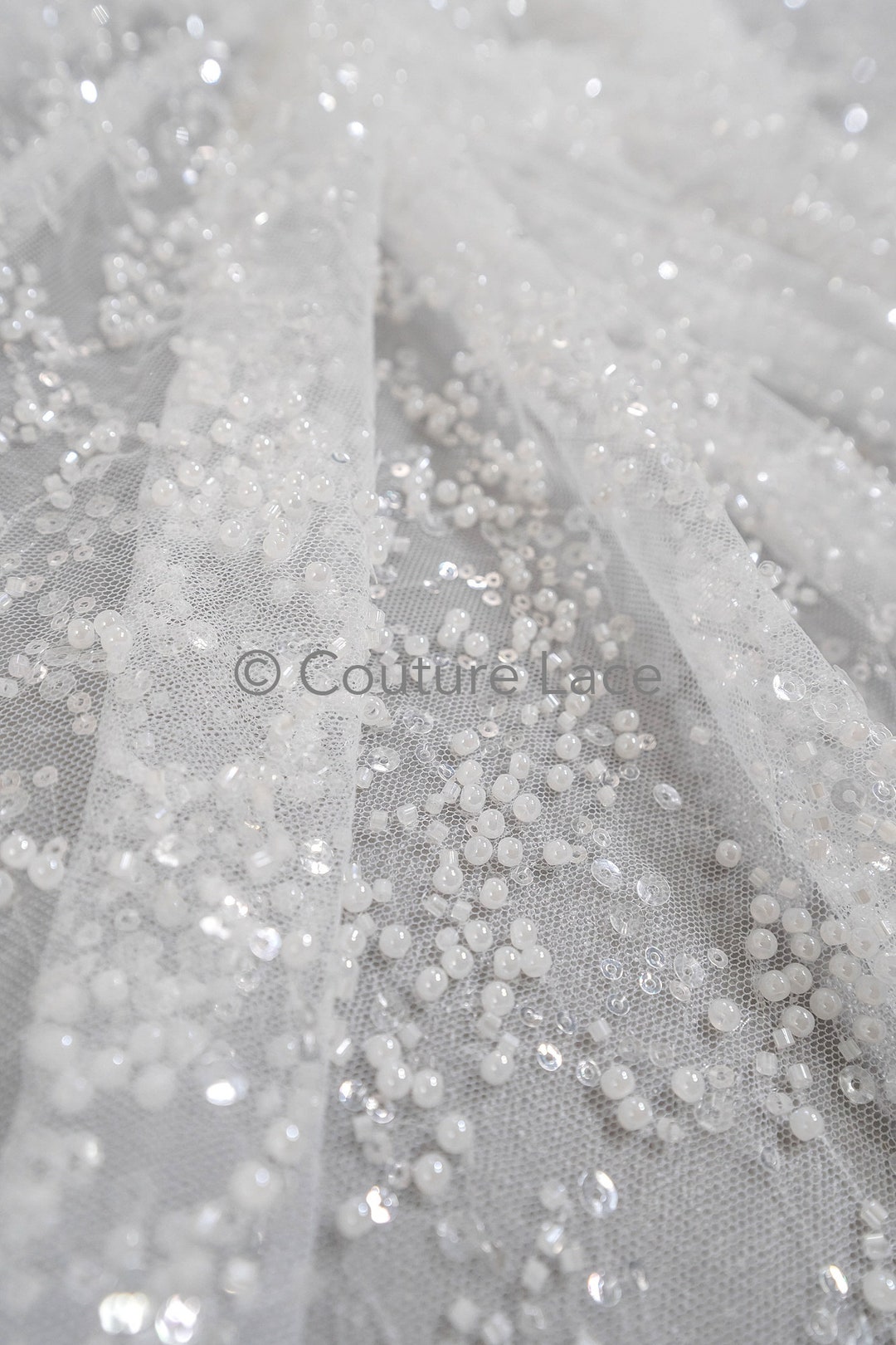 Beaded Lace Fabric/ Couture Lace Fabric/ Bridal Lace Fabric/ Pearl ...