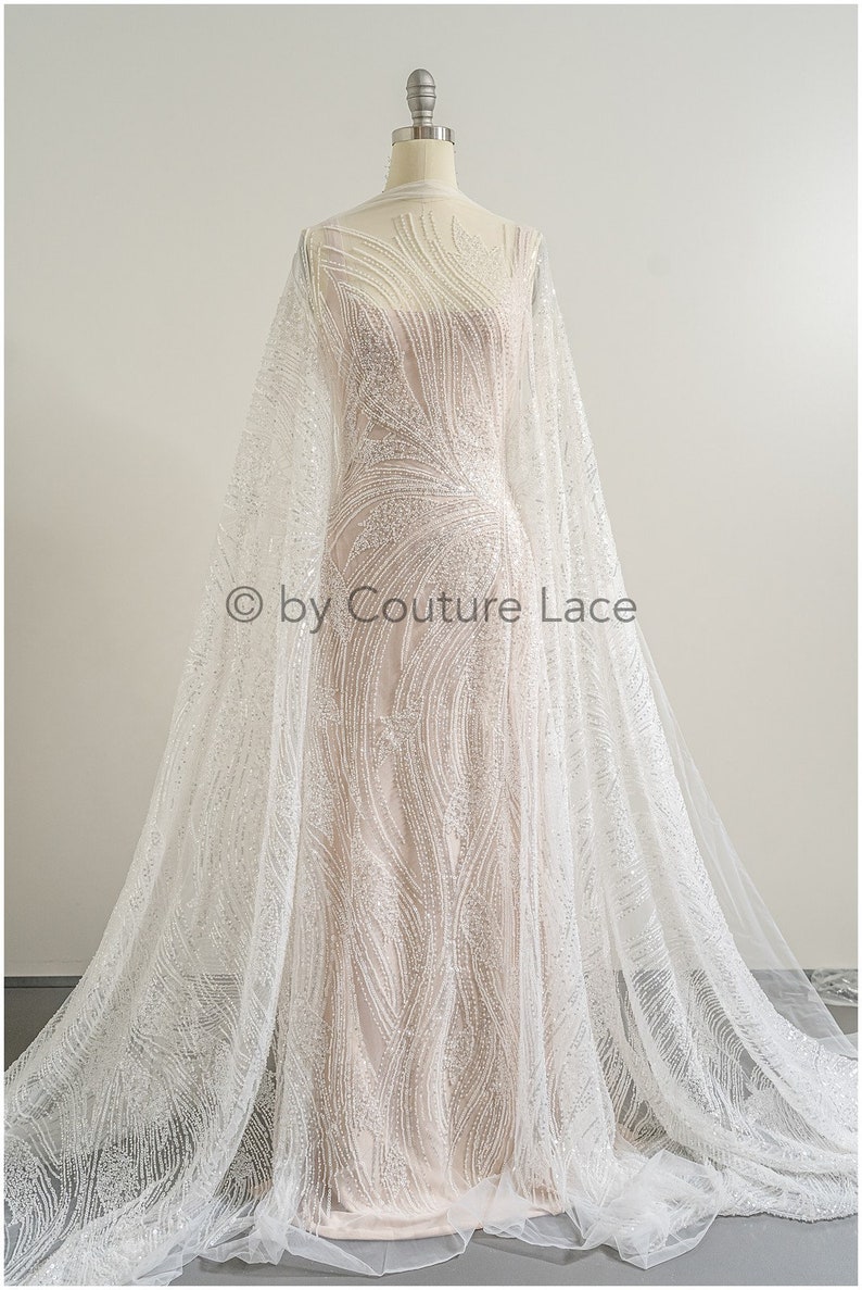 Beautiful Beaded Striped Lace Fabric/ Beaded Bridal Lace With Big ...