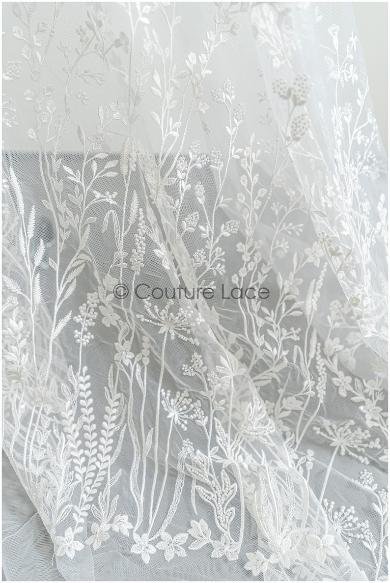L22-436 // Beaded Wildflower Lace Fabric/ Bridal Wildflower - Etsy