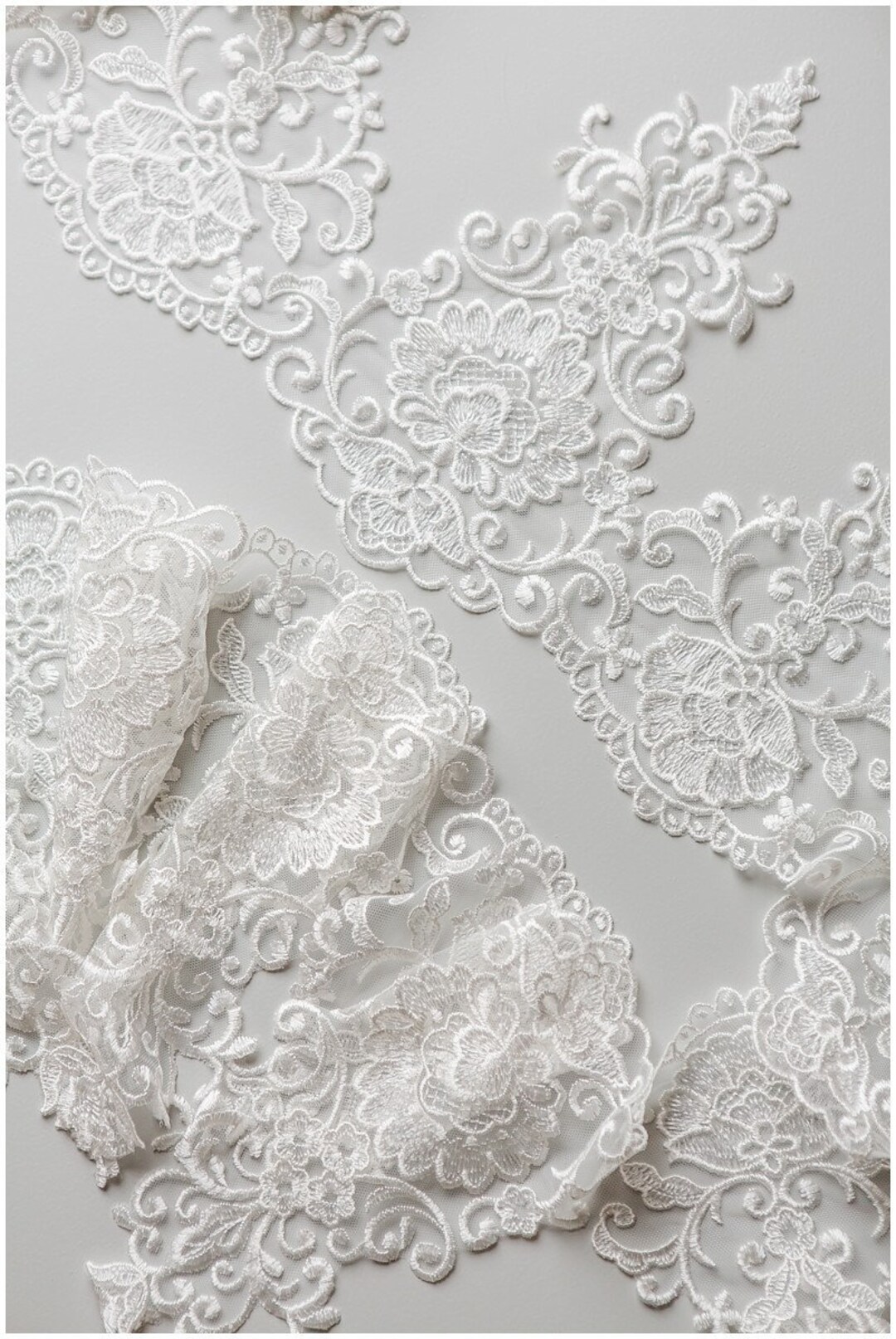 T17-042 // Soft Embroidered Lace Trim, Elegant Bridal Lace Trim, Bridal ...