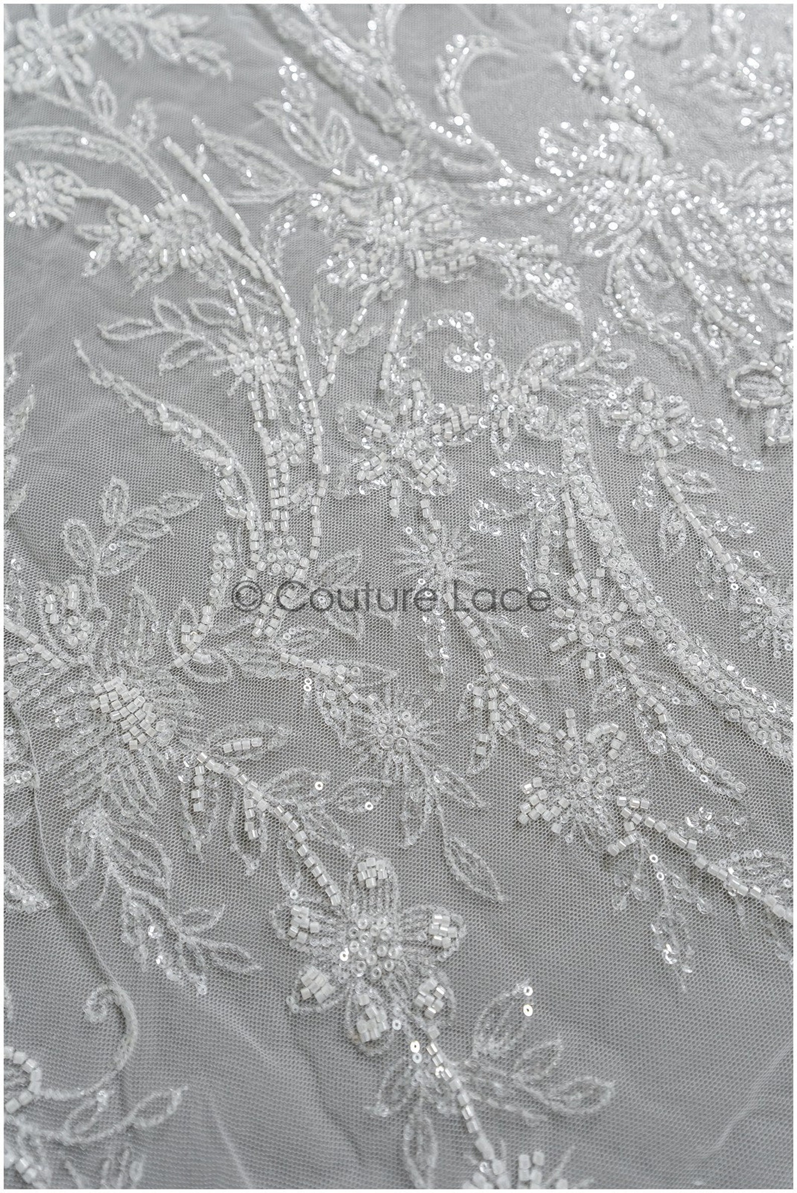 L22-468 // Beautiful Beaded Lace Fabric With Lines, Couture Lace Fabric ...