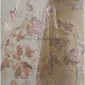 4-colored Floral Lace Fabric/ Romantic Pastel Lace/ Bridal Lace ...