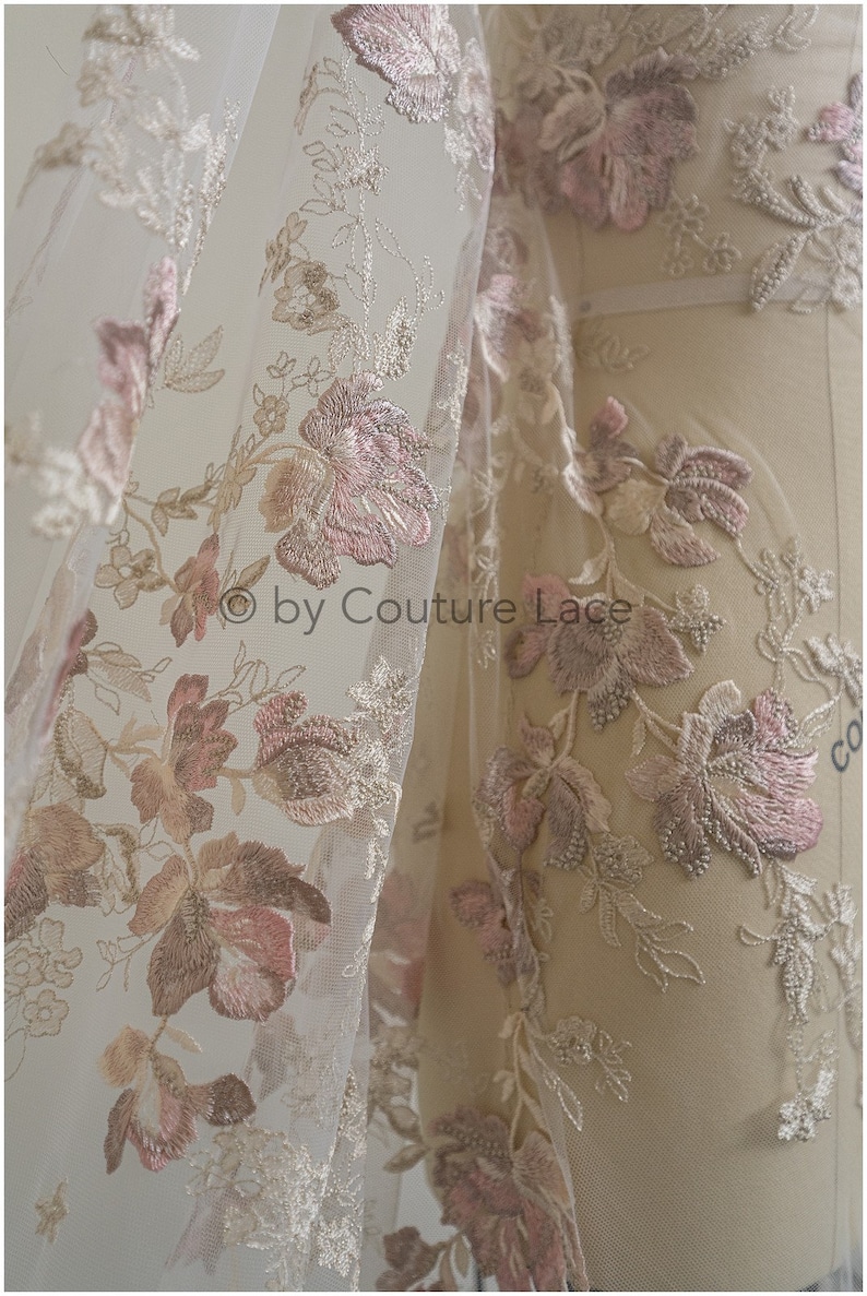 4-Colored floral lace fabric romantic pastel lace for evening | Etsy