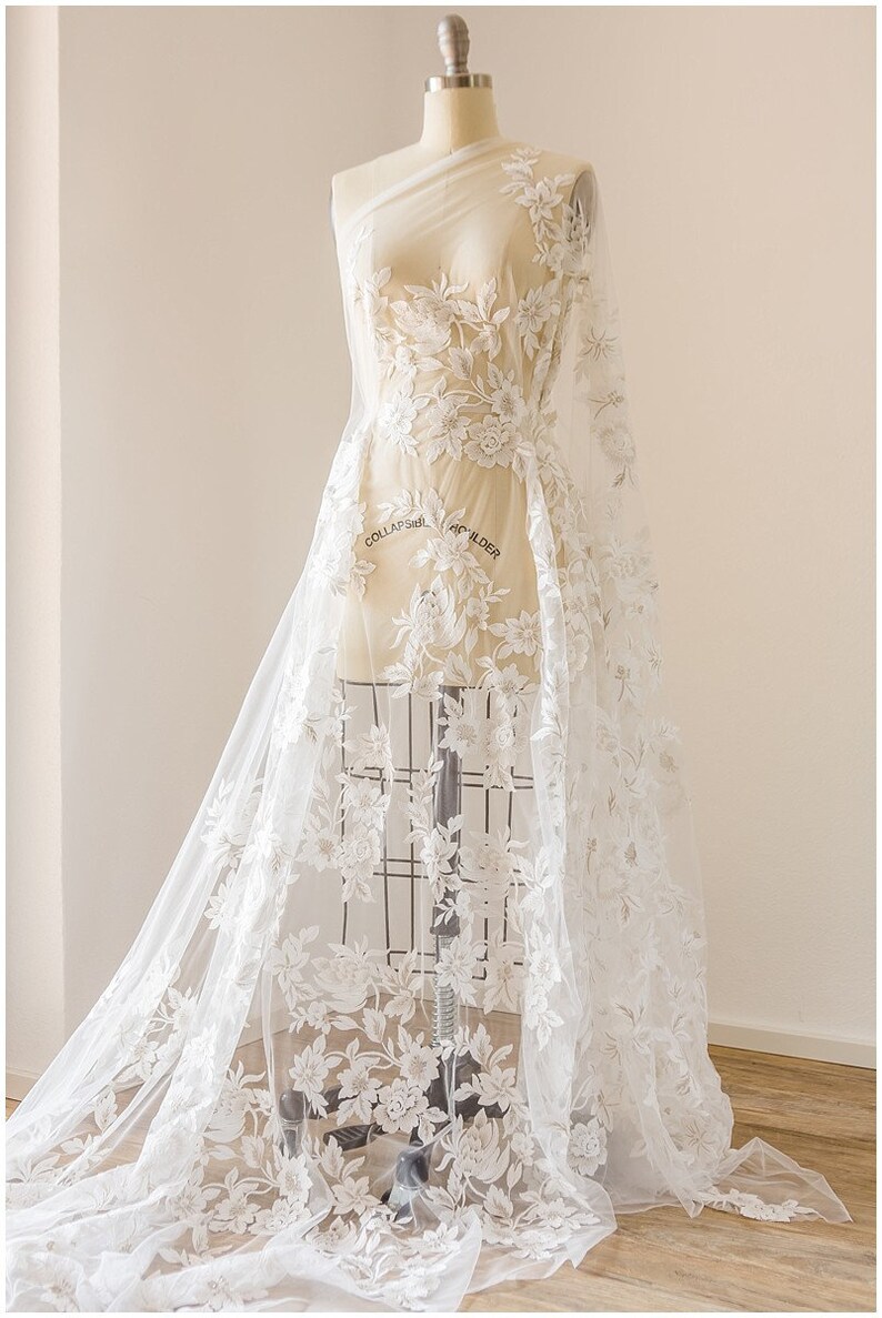 L17-138 // Romantic Floral Lace Fabric, Flower Bridal Lace, Embroidered ...