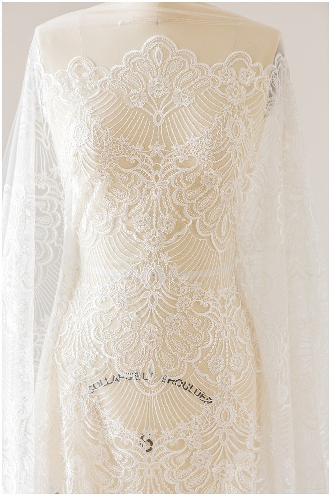 L17-137 // Romantic Bridal Lace, Geometric Bridal Lace, Embroidered ...