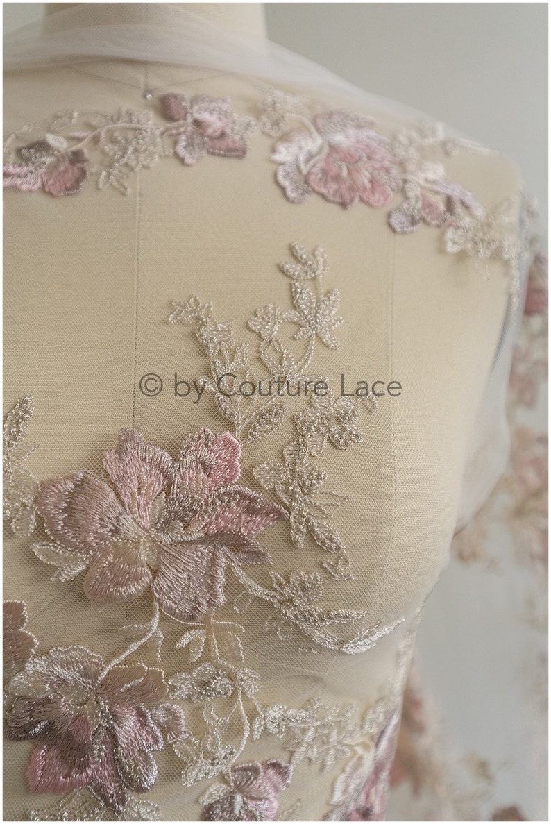 4-Colored floral lace fabric romantic pastel lace for evening | Etsy