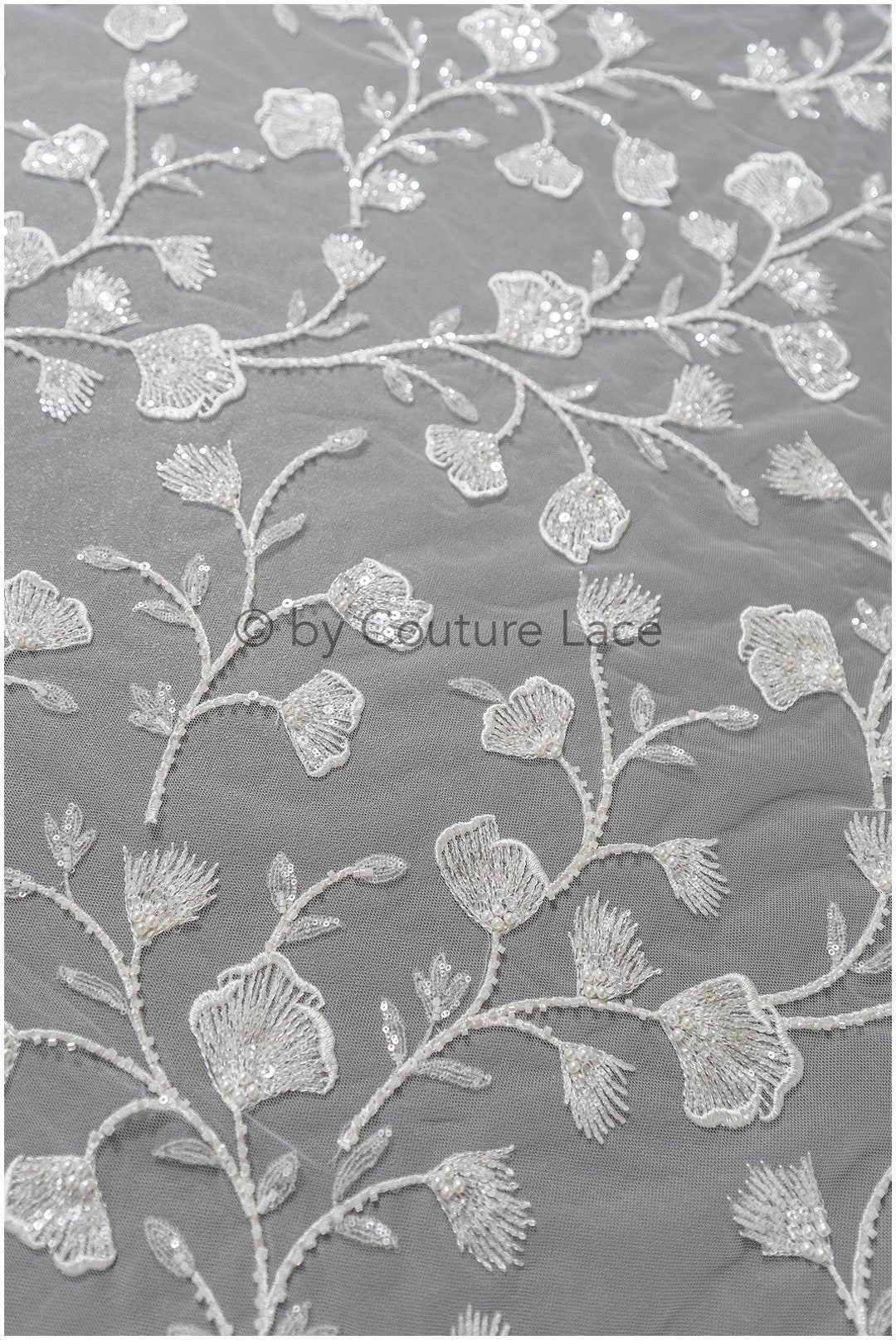 L22-494 // Heavy Beaded Lace Fabric With Lines, Couture Lace Fabric ...