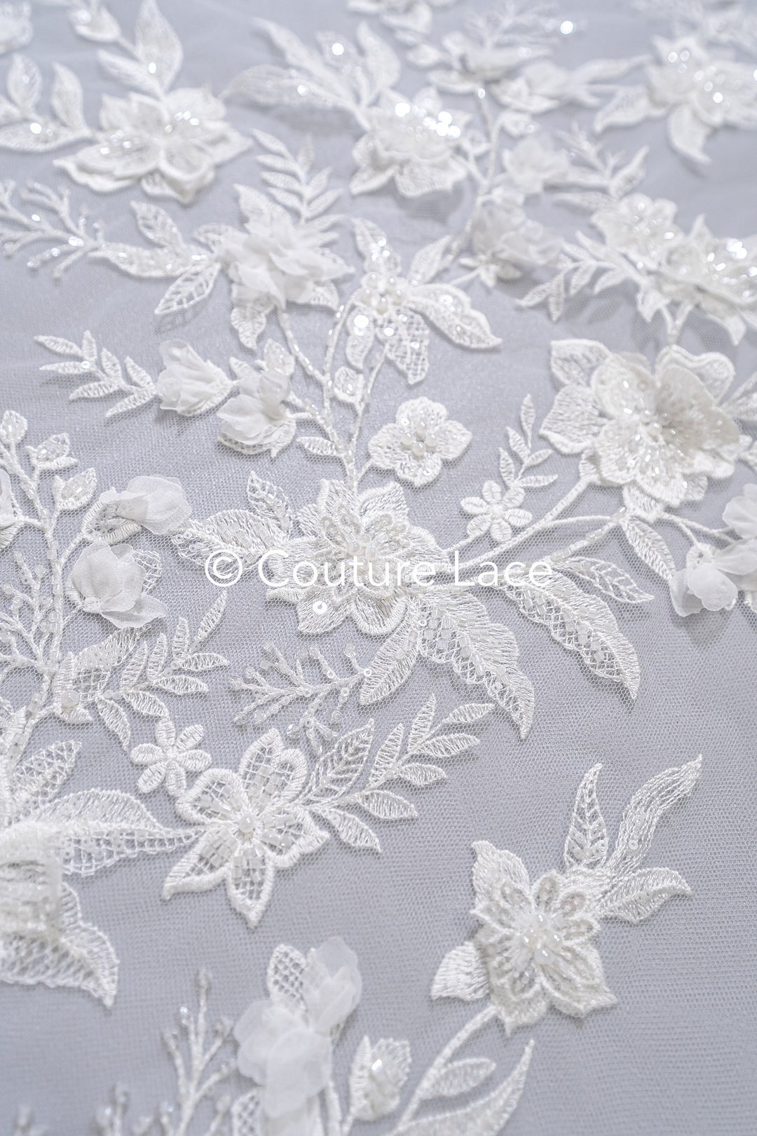 3D Flower Lace Fabric/ Bridal Lace Fabric/ Romantic Lace Fabric With 3D ...
