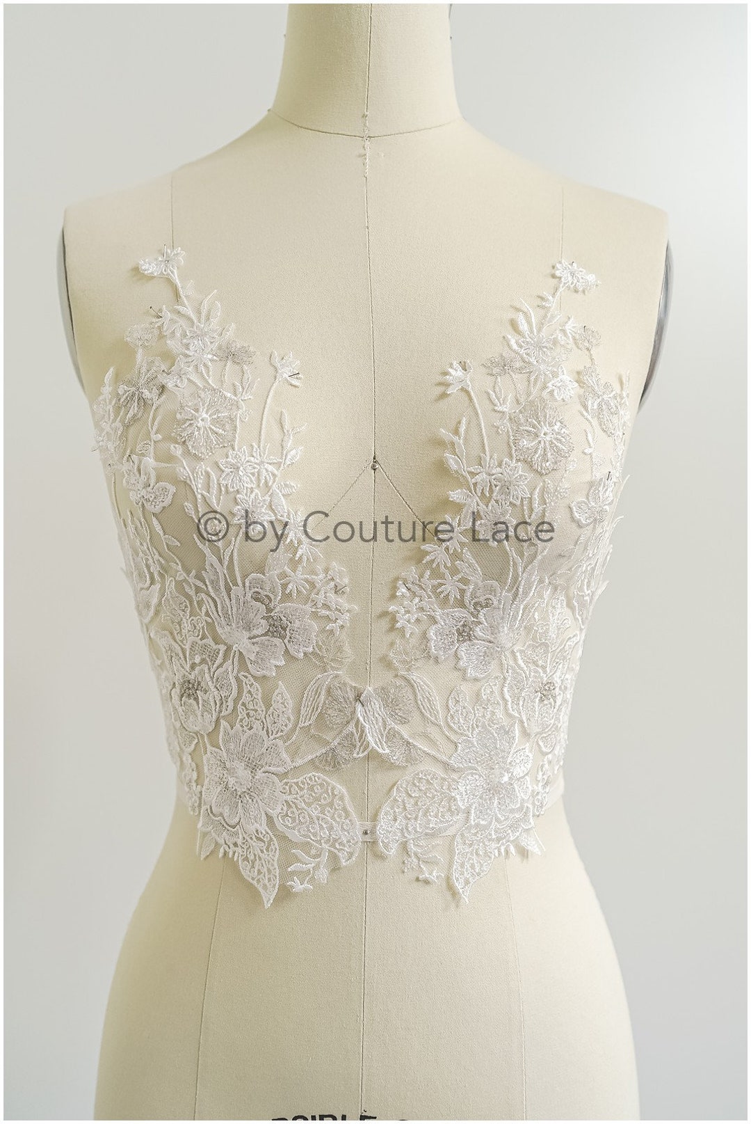 A23-315// Romantic Wild Flower Lace Patch/ Silver-offwhite Flower Applique/ Wedding Dress Lace ...
