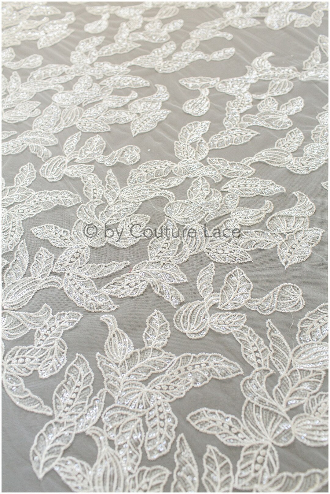 L19-280 //leaf Lace Fabric, Sequin Leaf Pattern Lace, Bridal French ...