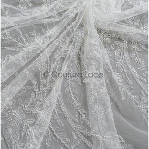 L22-468 // Beautiful Beaded Lace Fabric With Lines, Couture Lace Fabric ...