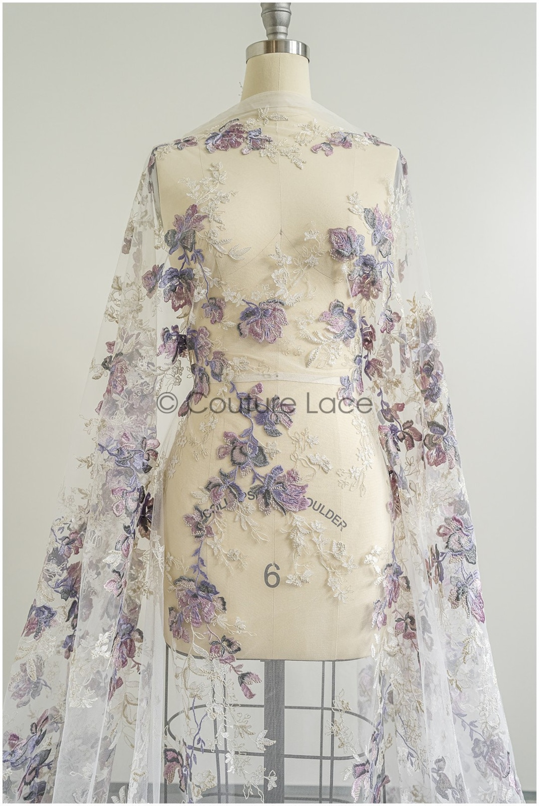 L22-440 // Romantic Violet Blue Lace Fabric With Floral Pattern/ Floral ...