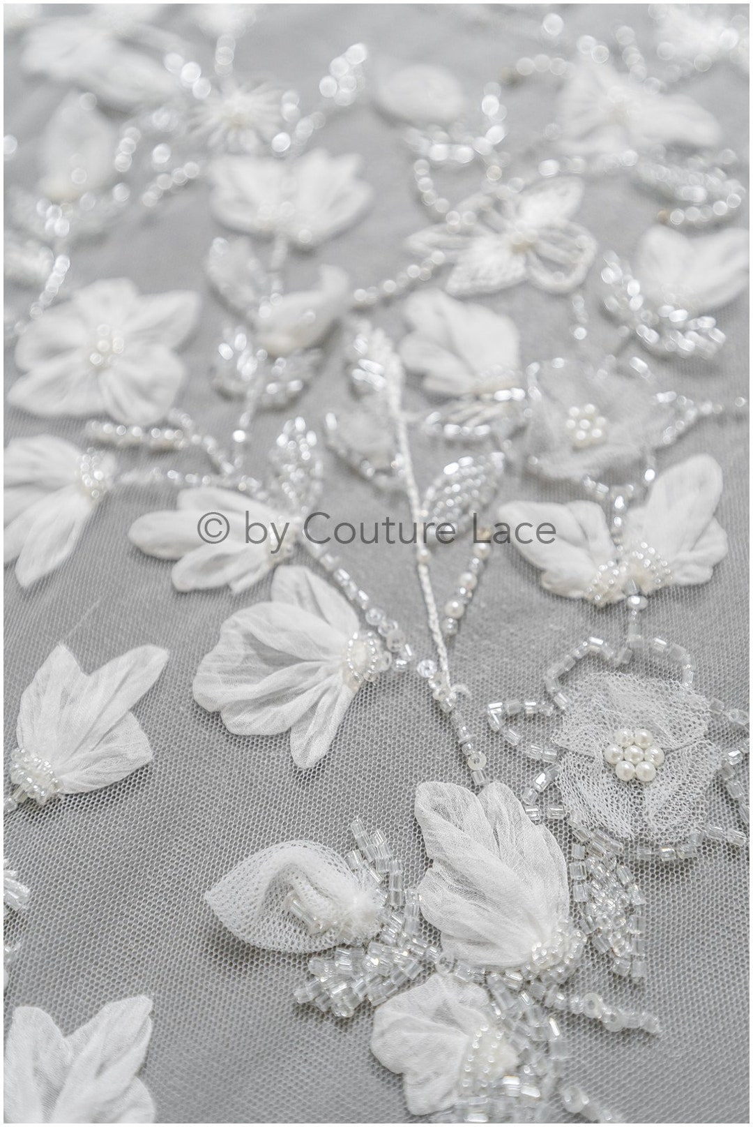 3D Flower Lace Fabric/ Beaded Bridal Fabric/ Romantic Floral Lace ...