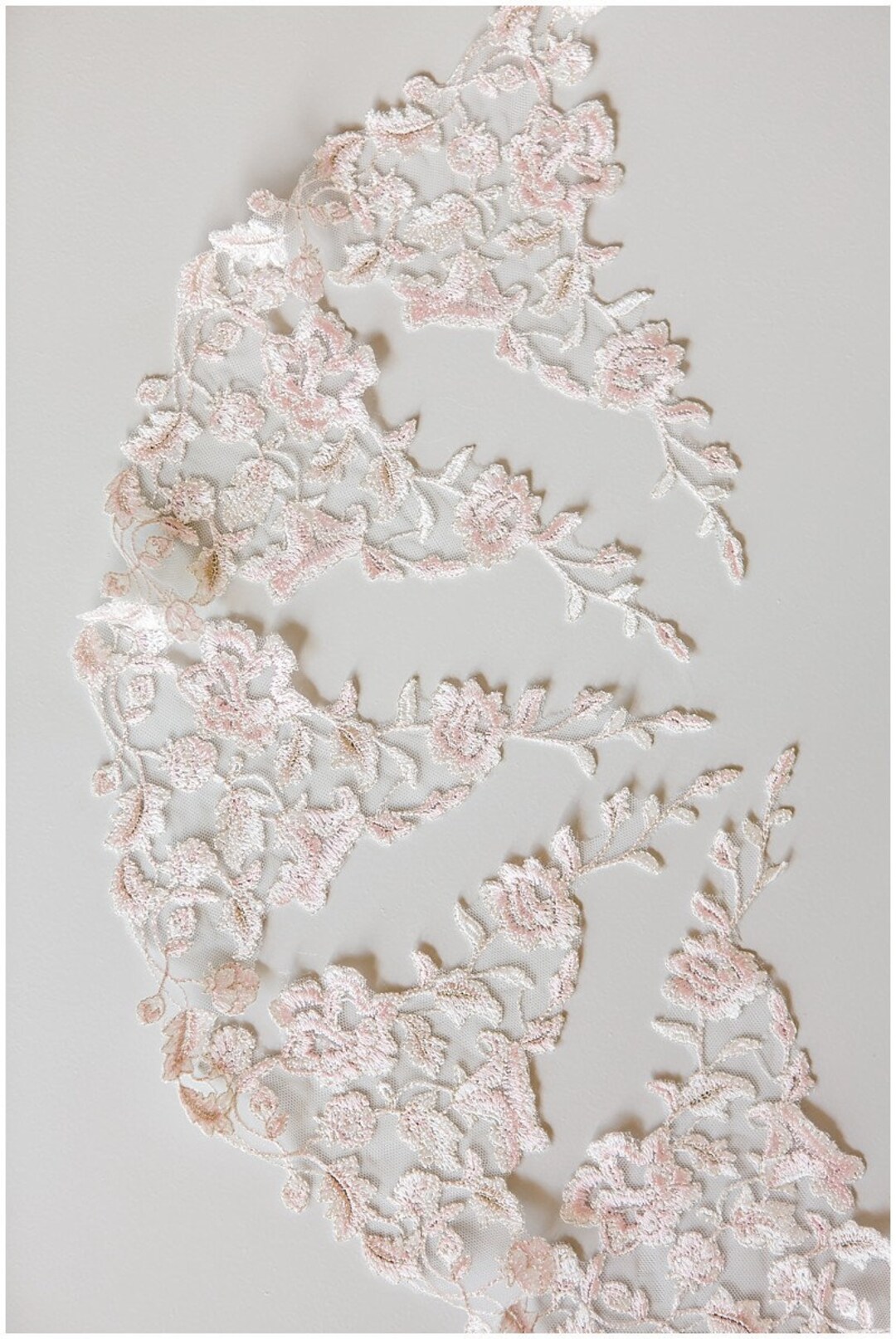 T17-006 // Light Rosé Embroidered Lace Trim, Elegant Bridal Lace Trim ...