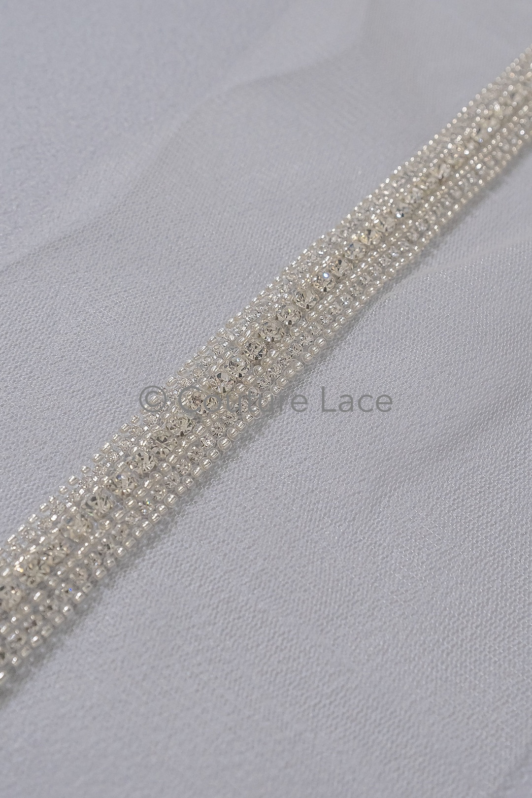 Bridal Lace Edging With Pearls & Crystals Silver/ Lace Edging With ...
