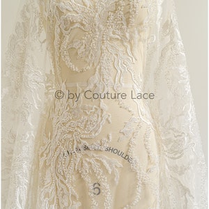 L22-491 // Heavy Beaded Lace Fabric With Lines, Couture Lace Fabric ...