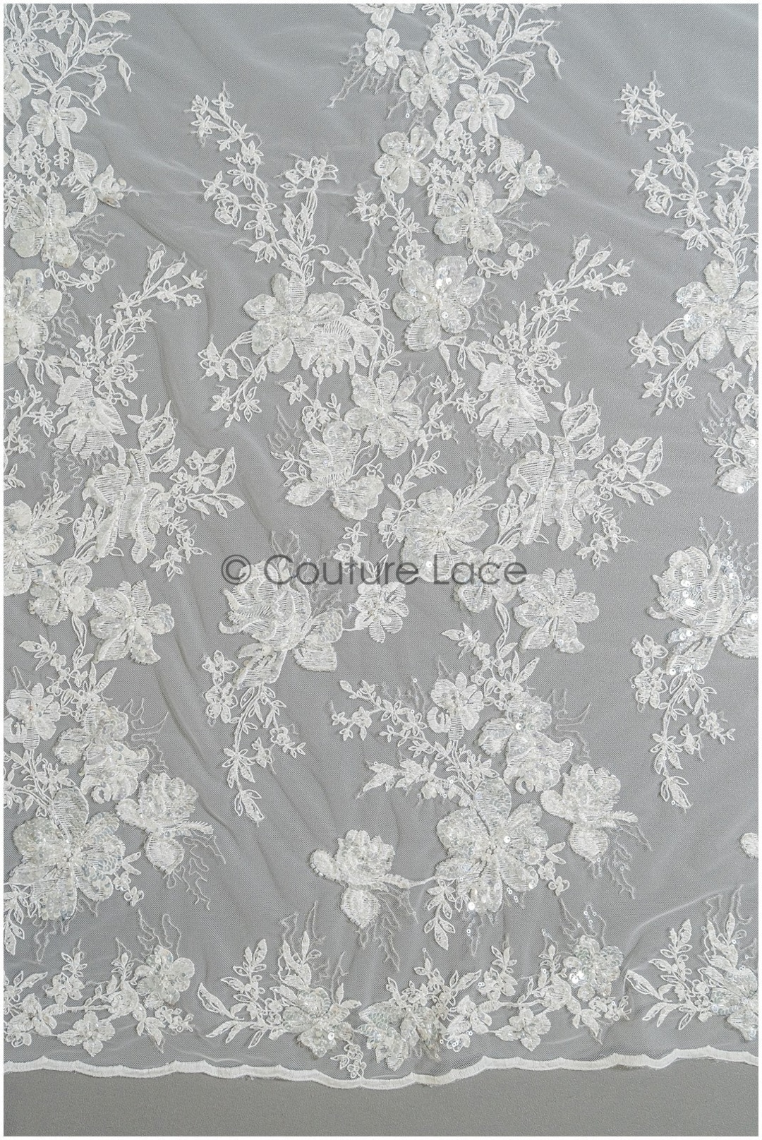 Beaded Lace Fabric/ White Beaded Wedding Dress Lace/ Off-white Couture ...