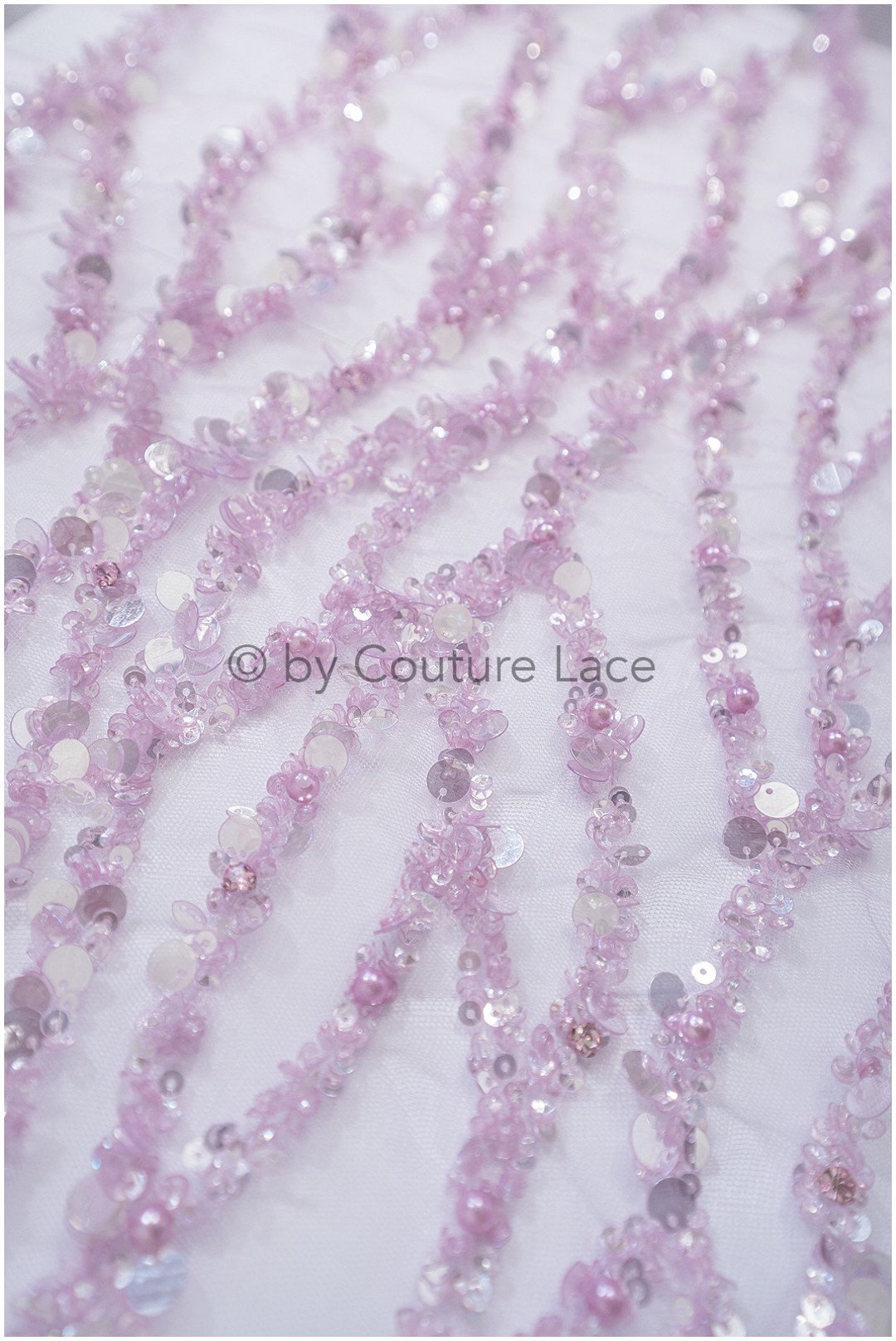 Beaded Lace/ Violet Lilac Couture Lace / Abstract Lace for Evening ...