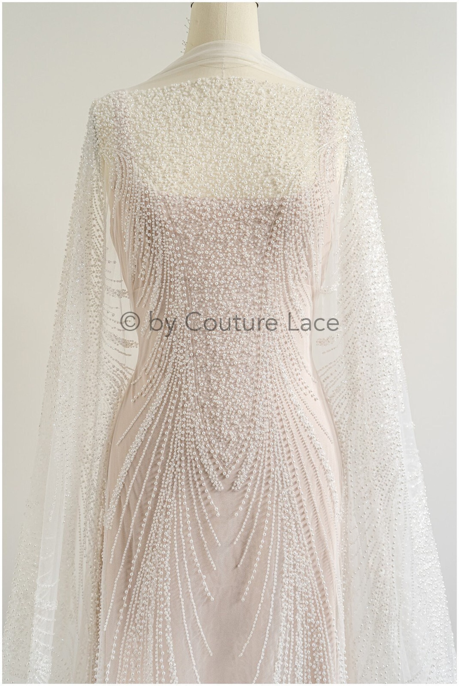 Beautiful Beaded Lace Fabric With Modern Stripes/ Couture Lace Fabric ...