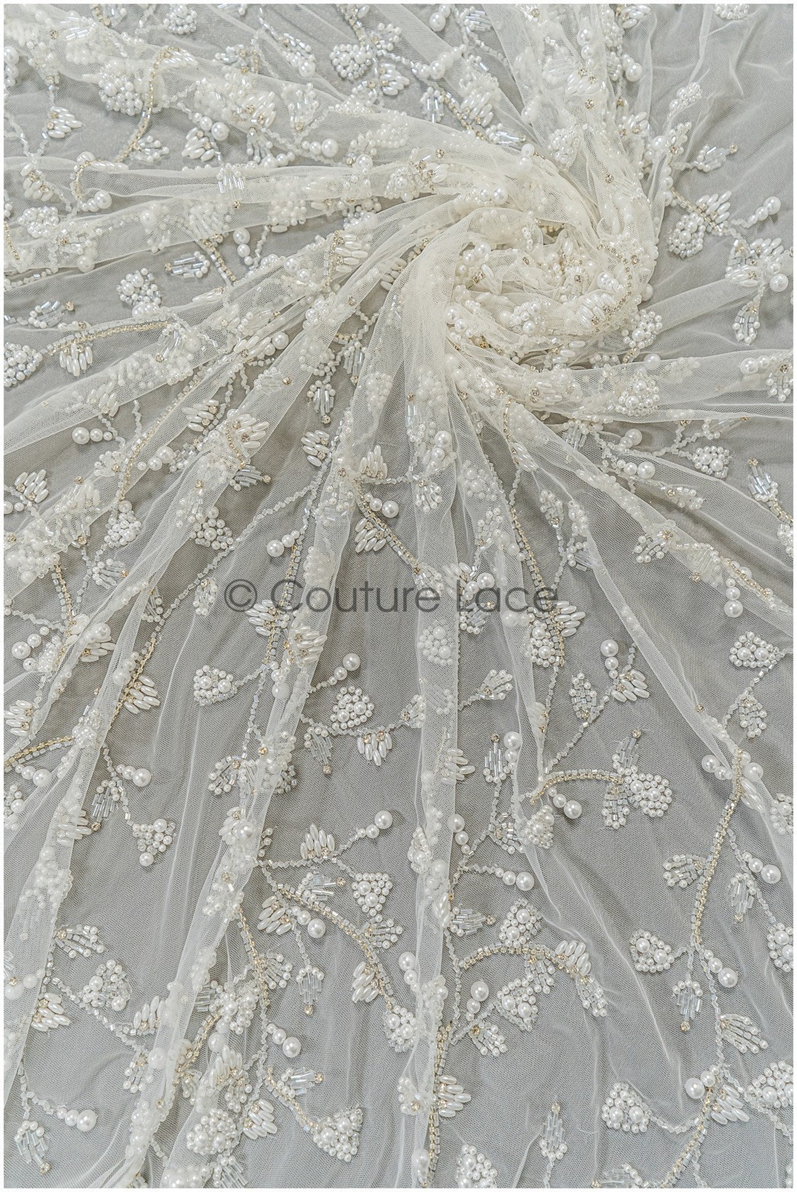 Beaded Lace Fabric/ Beaded Wedding Dress Lace/ White Couture Lace ...