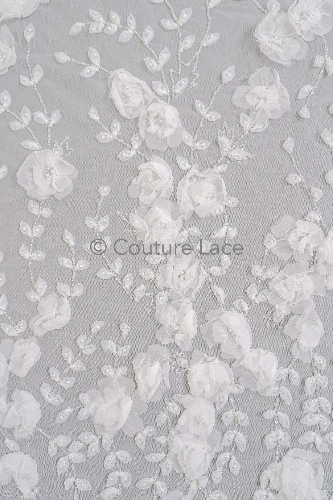 3D Flower Lace Fabric/ Bridal French Lace Fabric/ Romantic Floral Lace ...