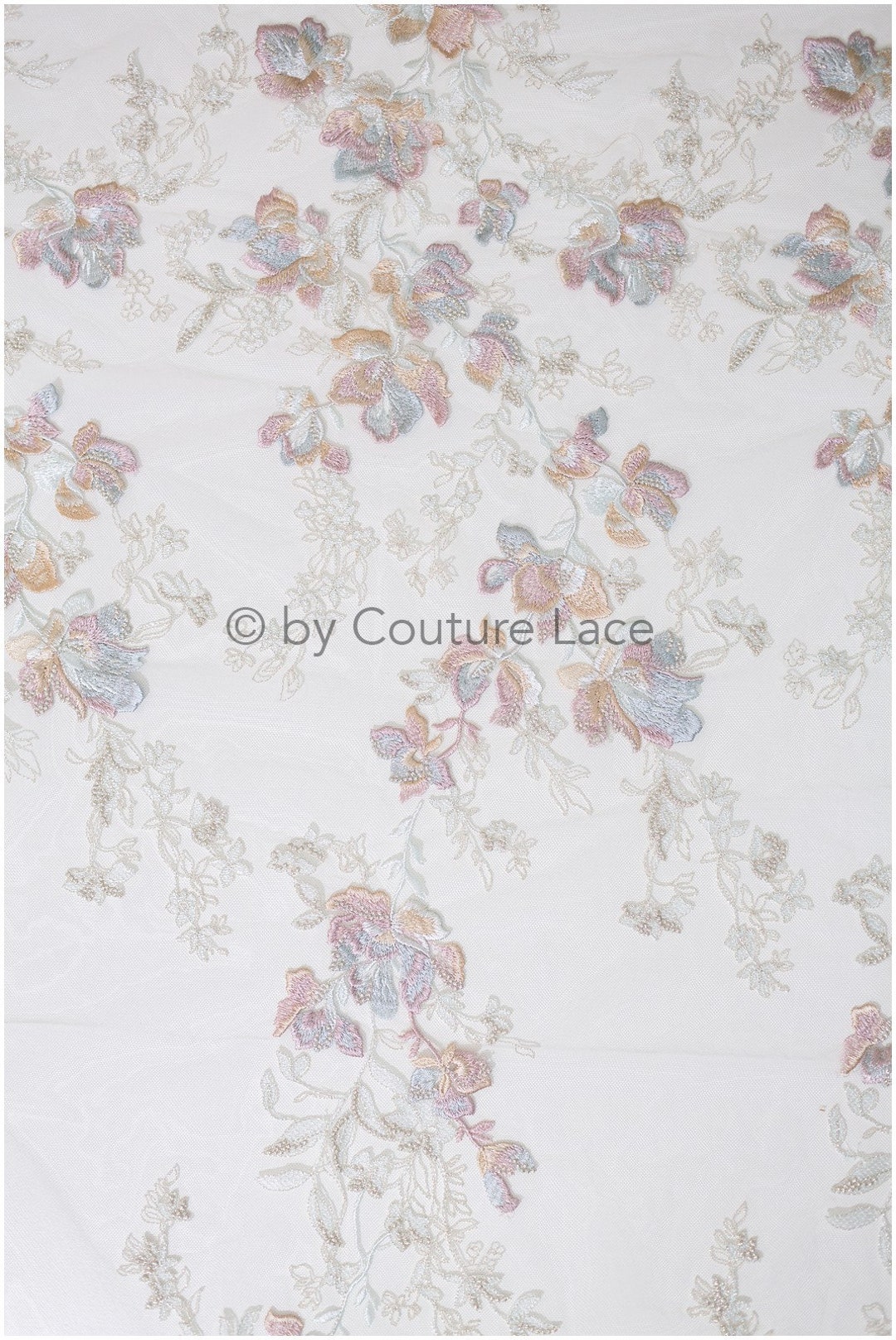 4-colored Floral Lace Fabric, Romantic Pastel Lace for Evening Dress ...