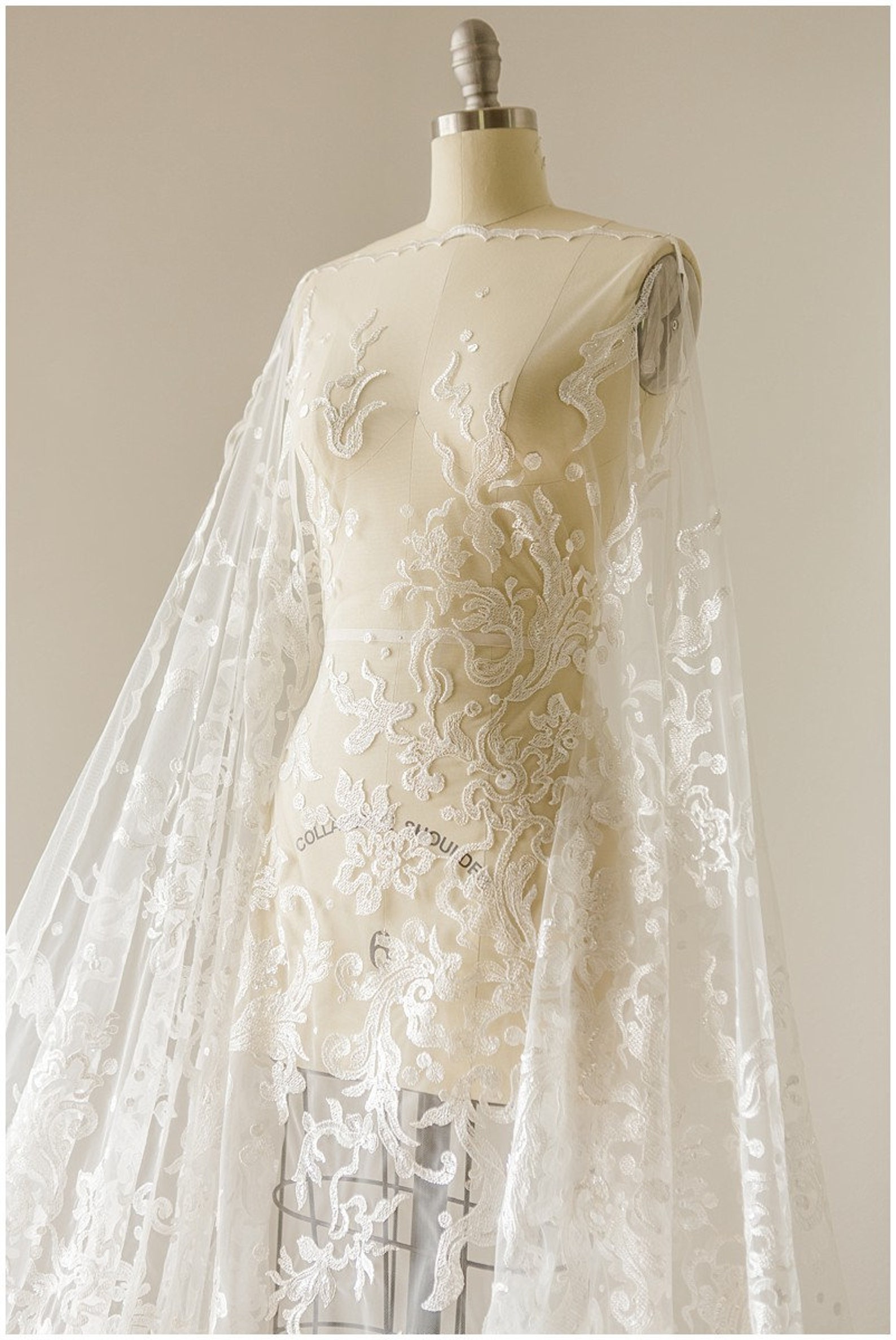 Floral Bridal Lace/ Bridal Lace Fabric With Sequins/ Off-white Bridal ...