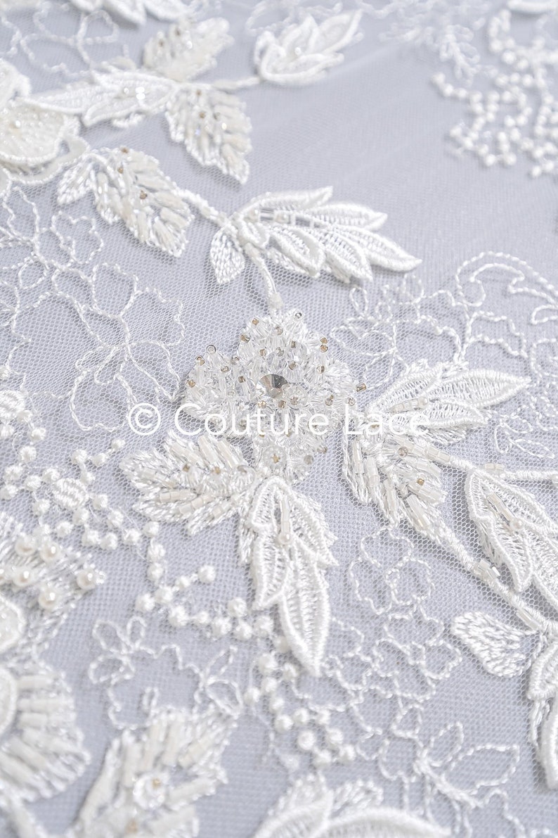 3d Flower Beaded Lace Fabric/ Couture Lace Fabric With Pearls, Beads ...
