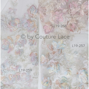 4-colored Floral Lace Fabric/ Romantic Pastel Lace/ Bridal Lace ...