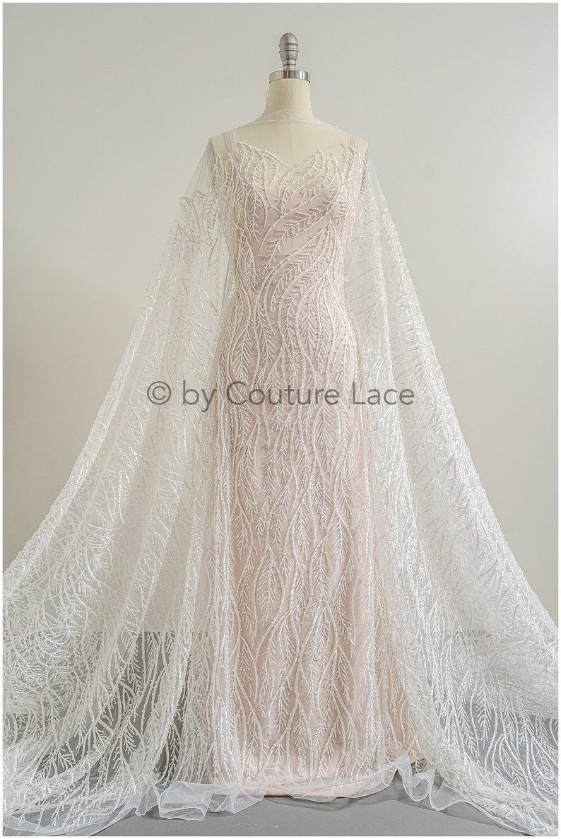 Beaded White Lace Fabric/ Off-white Couture Lace Fabric/ Bridal Lace ...