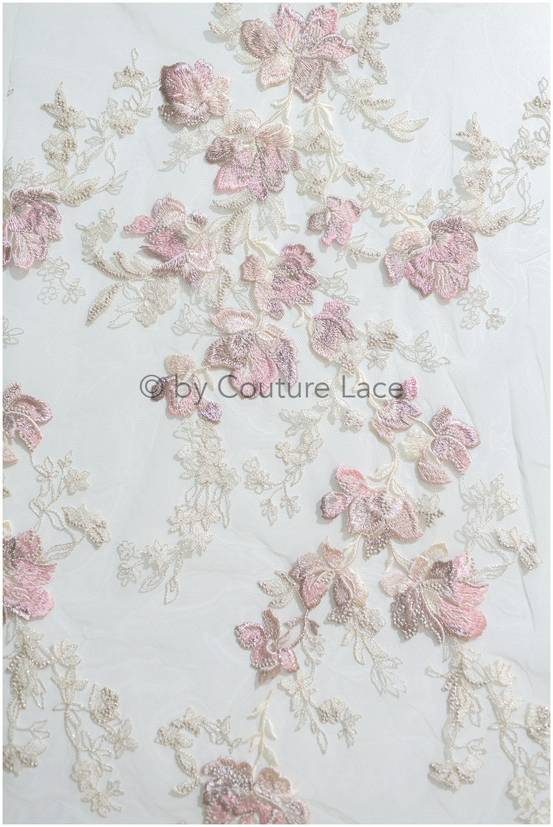 4-Colored floral lace fabric romantic pastel lace for evening | Etsy