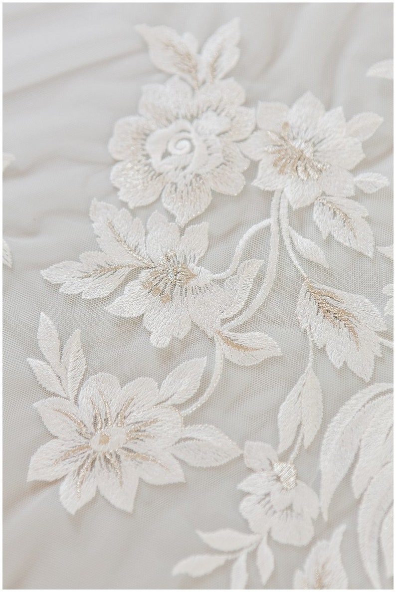 L17-138 // Romantic Floral Lace Fabric, Flower Bridal Lace, Embroidered ...