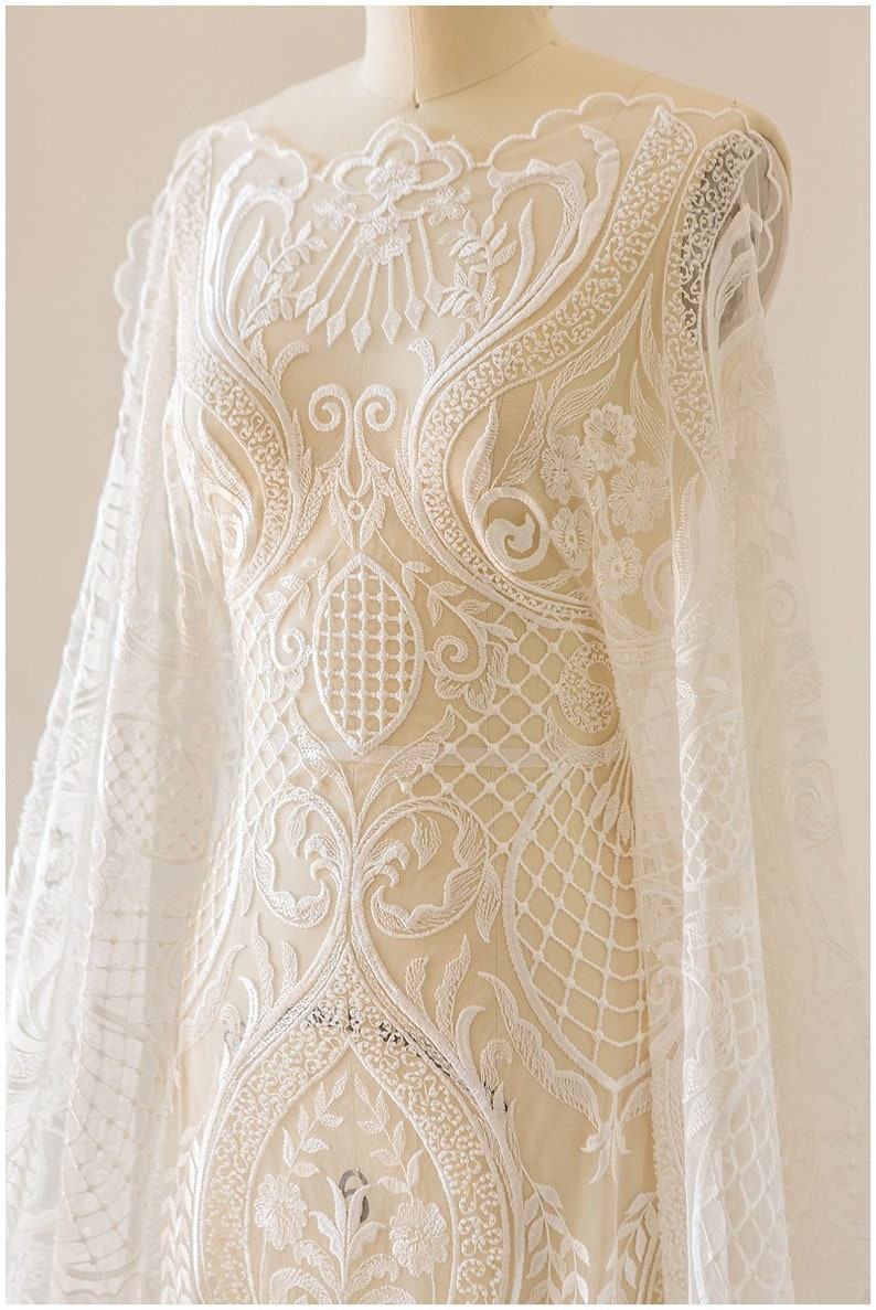 Bridal Lace/ Boho Bridal Lace Material/ Offwhite Bridal Lace/ Oriental ...
