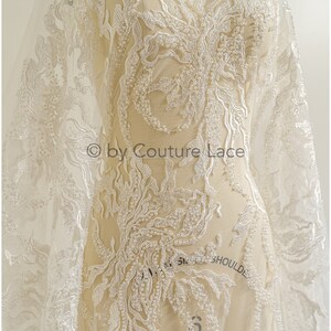 L22-491 // Heavy Beaded Lace Fabric With Lines, Couture Lace Fabric ...
