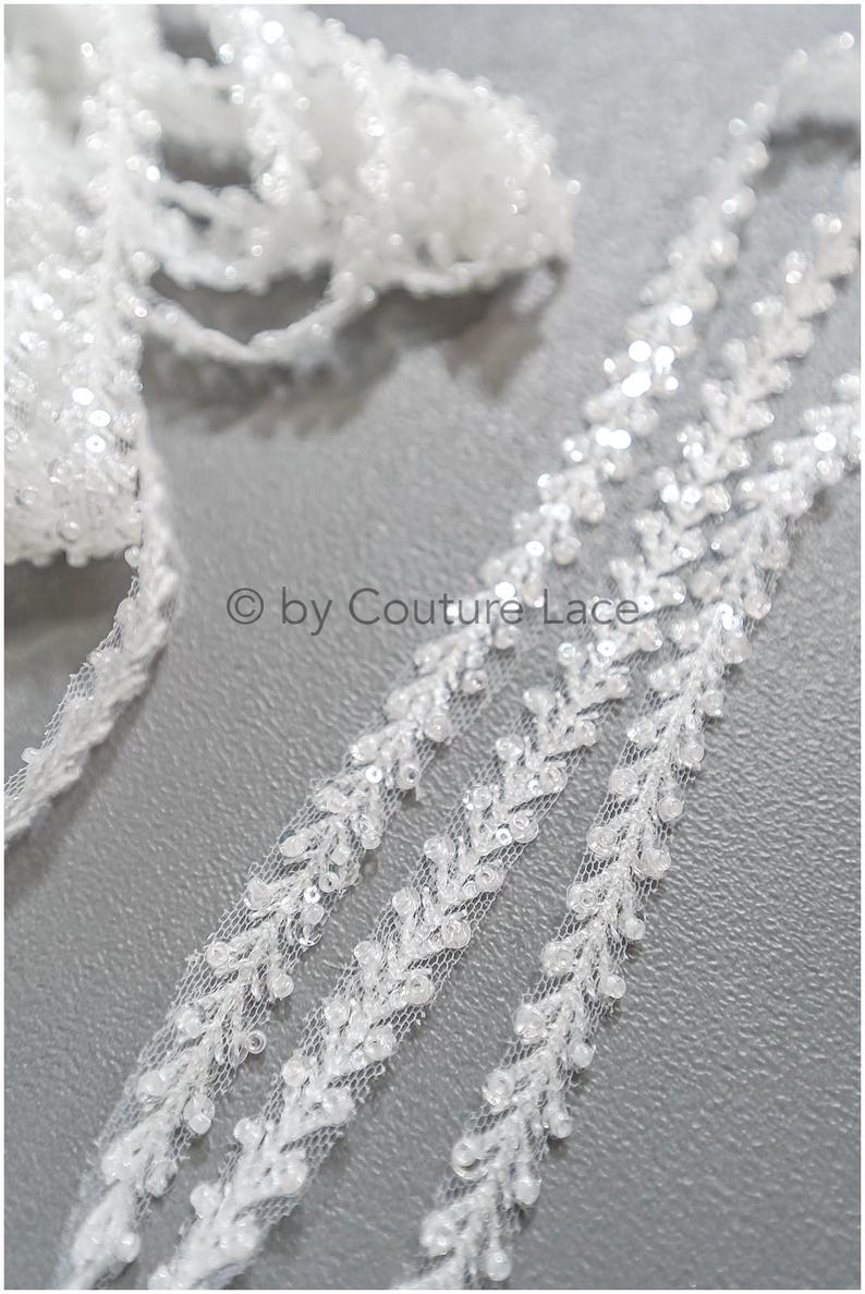 Bridal Lace Trim With Beads & Sequins/ Beaded Lace Trim Off-white ...