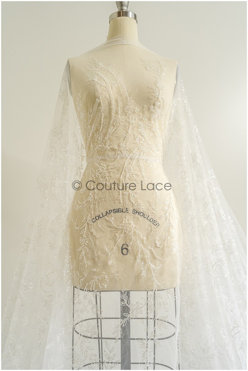 L22-468 // Beautiful Beaded Lace Fabric With Lines, Couture Lace Fabric ...