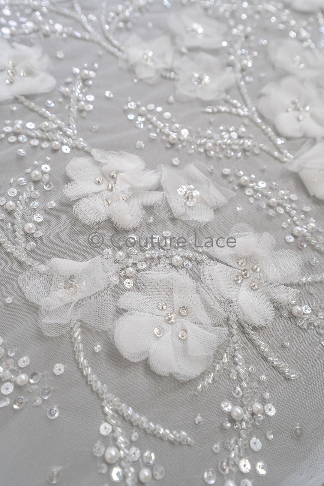 3D Flower Lace Fabric/ Bridal French Lace Fabric/ Romantic Floral Lace ...