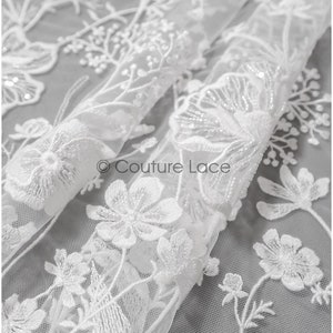 L22-435 // Beaded Wildflower Lace Fabric/ Bridal Wildflower Couture ...