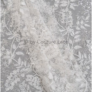 French Embroidered Lace Fabric With Floral Pattern/ Couture Lace Fabric ...