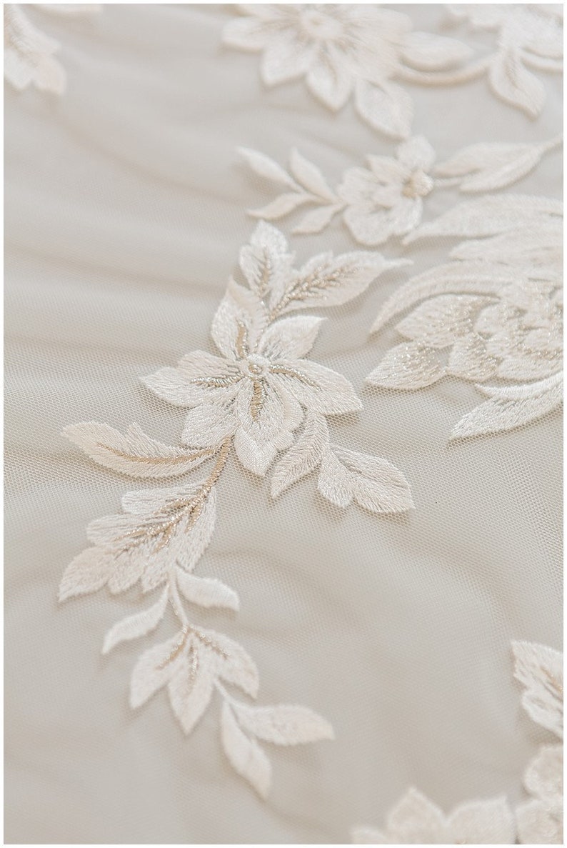L17-138 // Romantic Floral Lace Fabric, Flower Bridal Lace, Embroidered ...