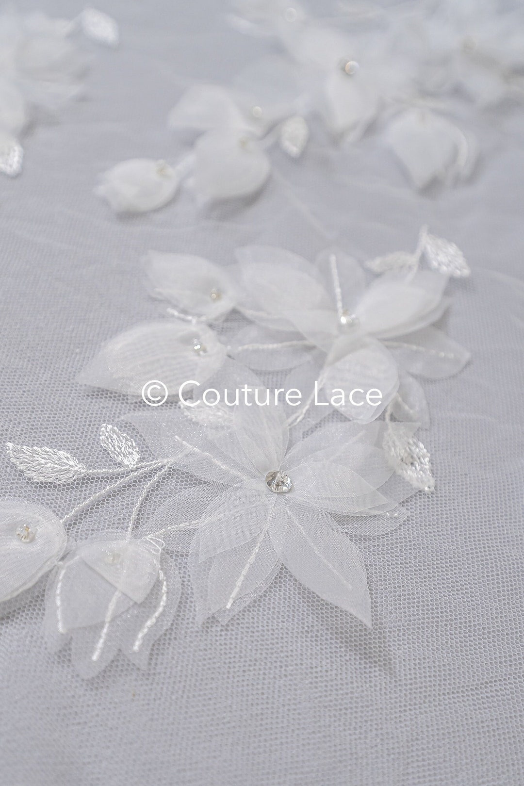 3D Flower Lace Fabric/ Bridal French Lace Fabric/ Romantic Floral Lace ...