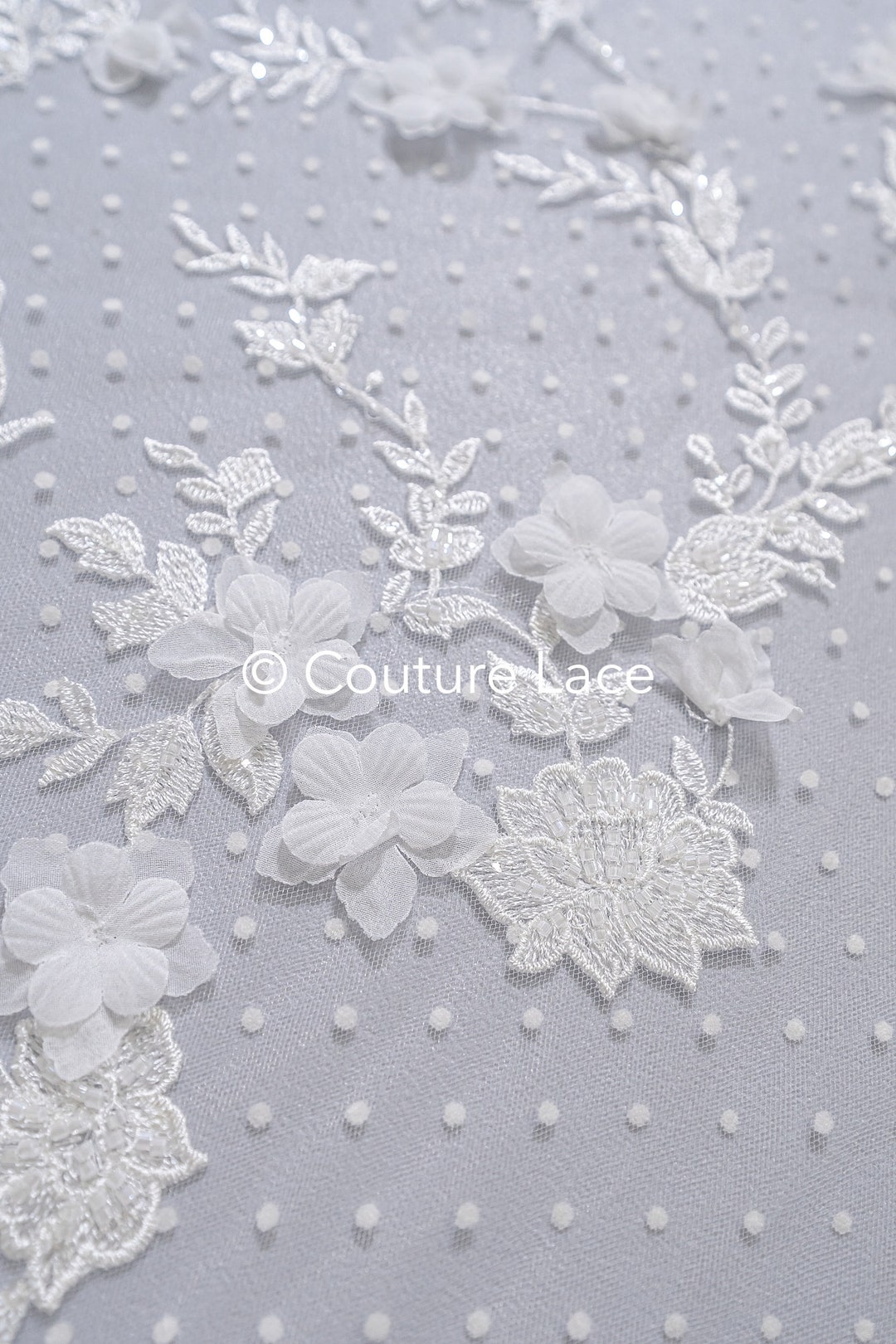 3D Flower Lace Fabric/ Bridal Lace Fabric/ Romantic Lace Fabric With 3D ...