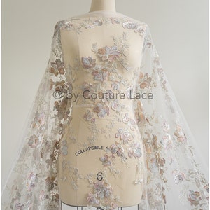 4-colored Floral Lace Fabric, Romantic Pastel Lace for Evening Dress ...
