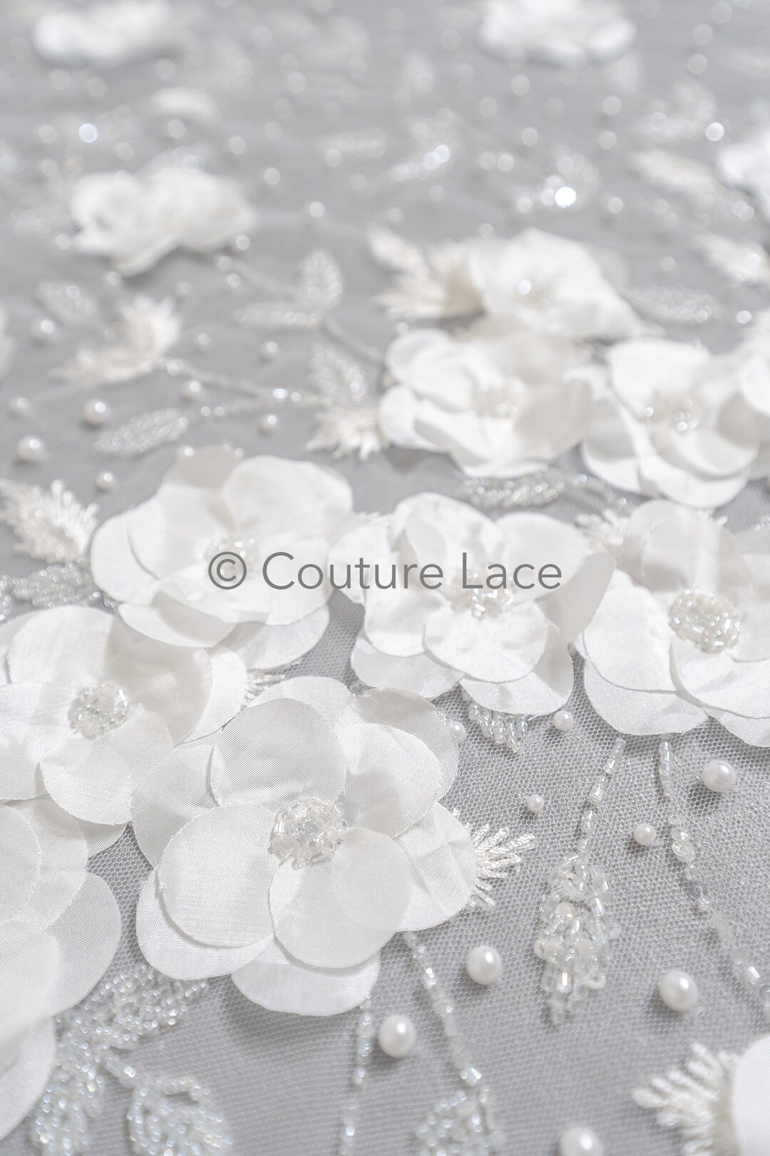 3D Flower Lace Fabric/ Bridal French Lace Fabric/ Romantic Floral Lace ...