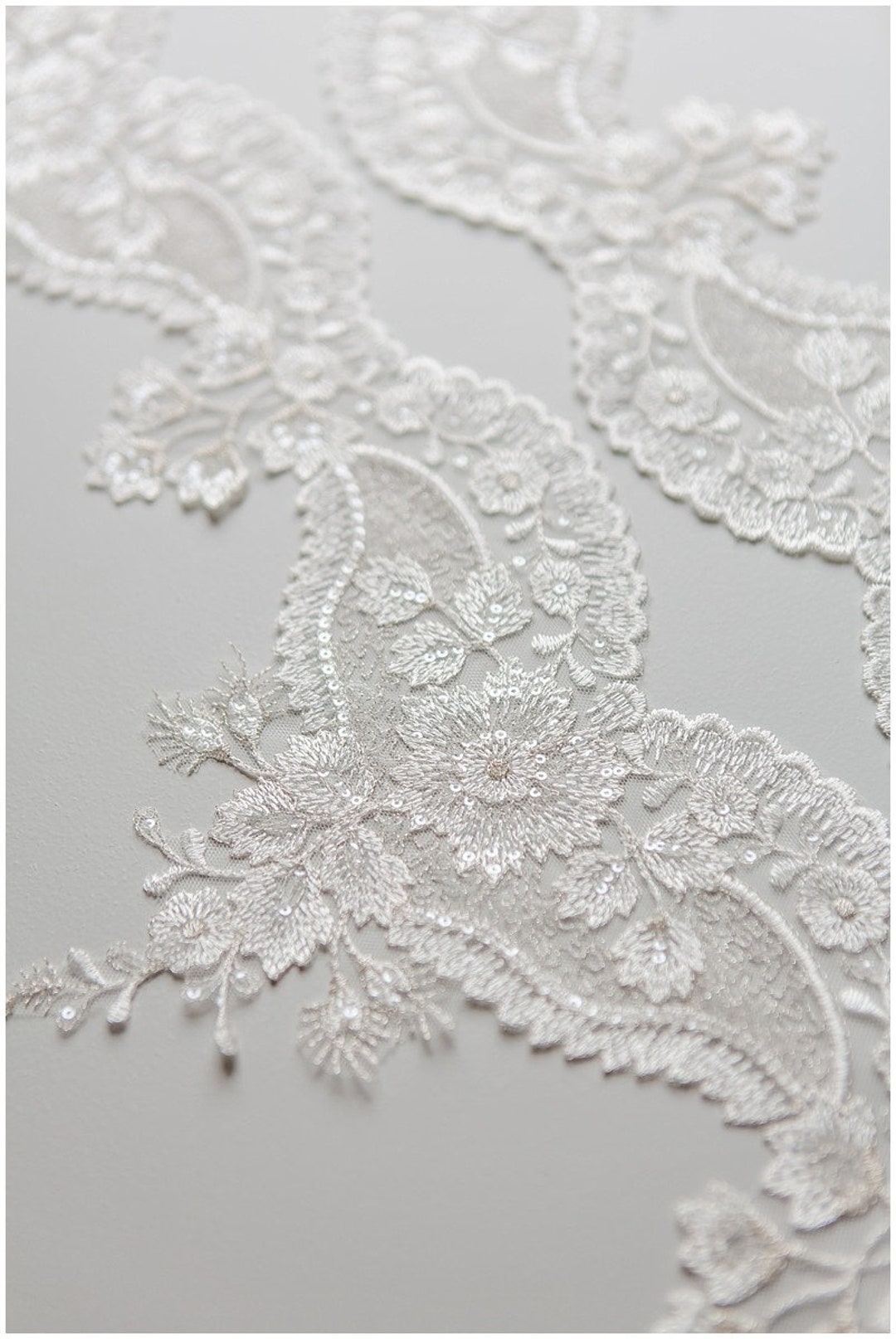 T17-040 // Soft Embroidered Lace Trim, Elegant Bridal Lace Trim, Bridal ...