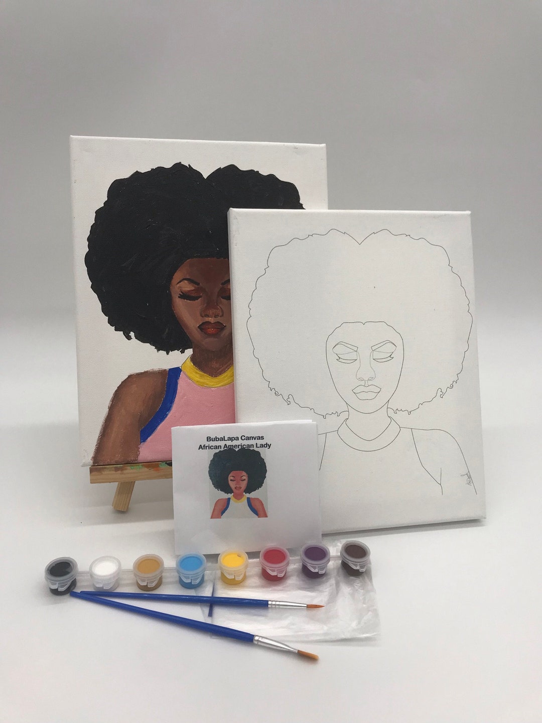 Afro Queen Portrait: 12x16 Inch Predrawn Canvas for Paint and Sip ...