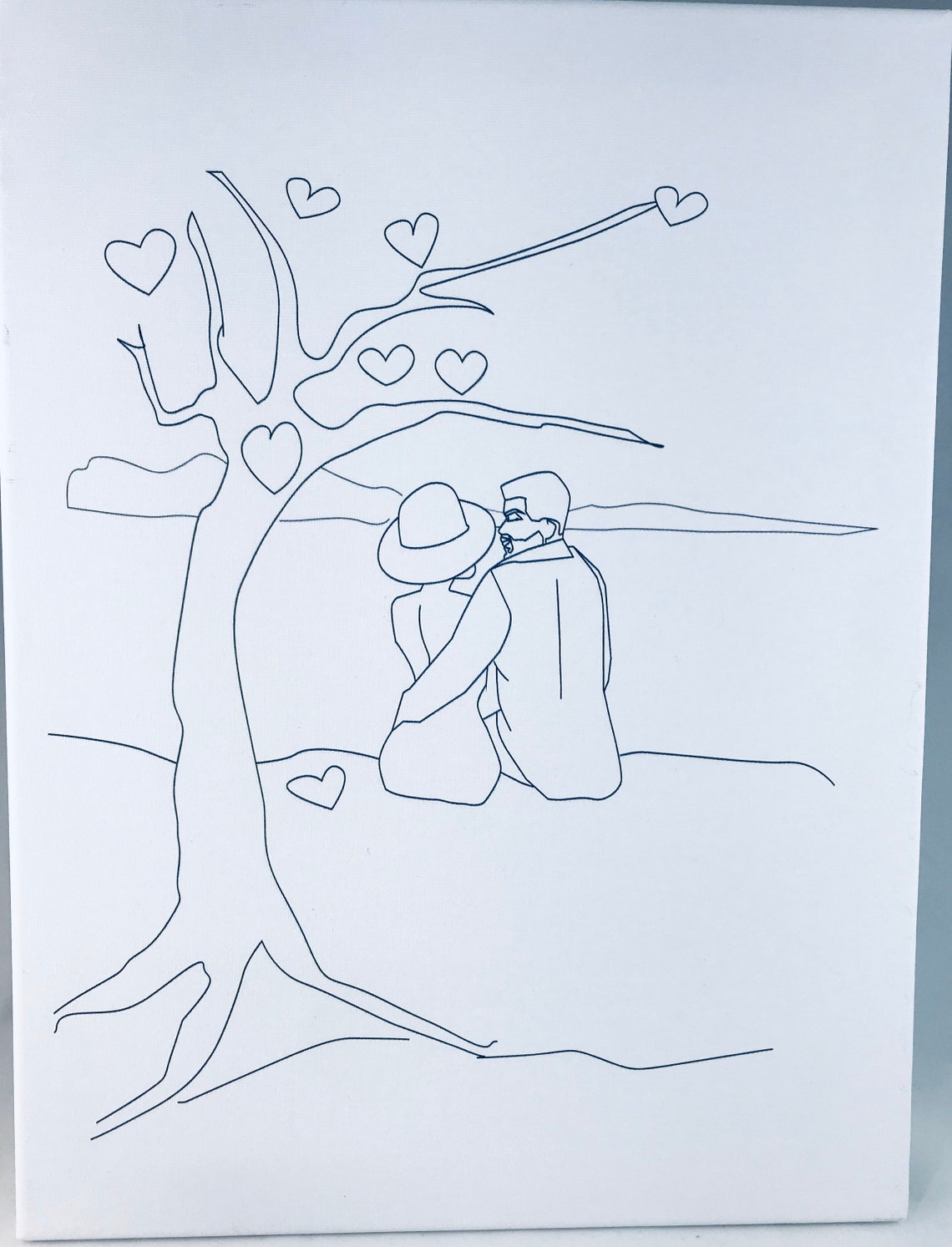 Lovers Sitting under tree Couple drawing Predrawn Canvas | Etsy