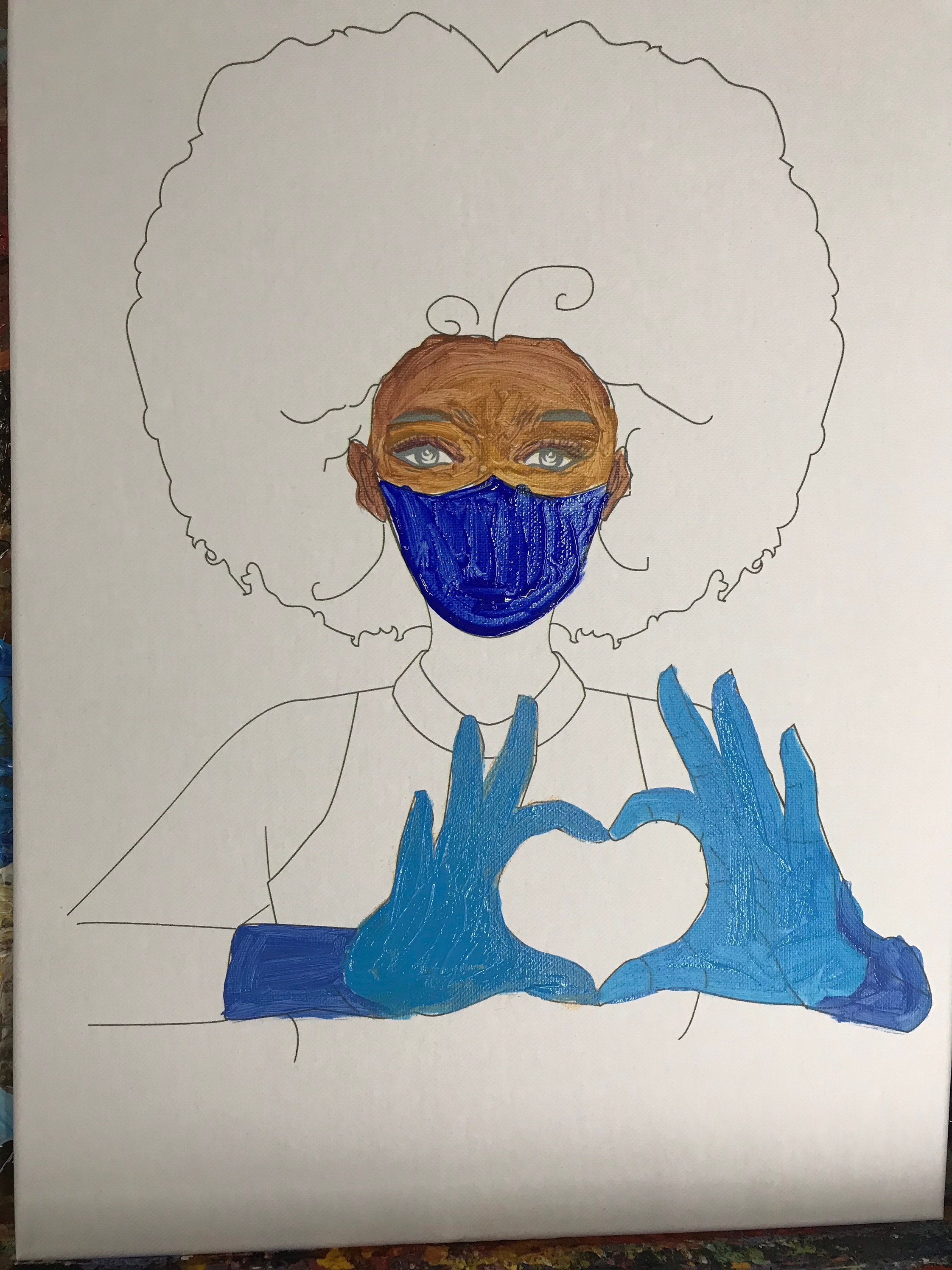 Lady in Mask Social Distancing with Love Afro Lady Paint | Etsy