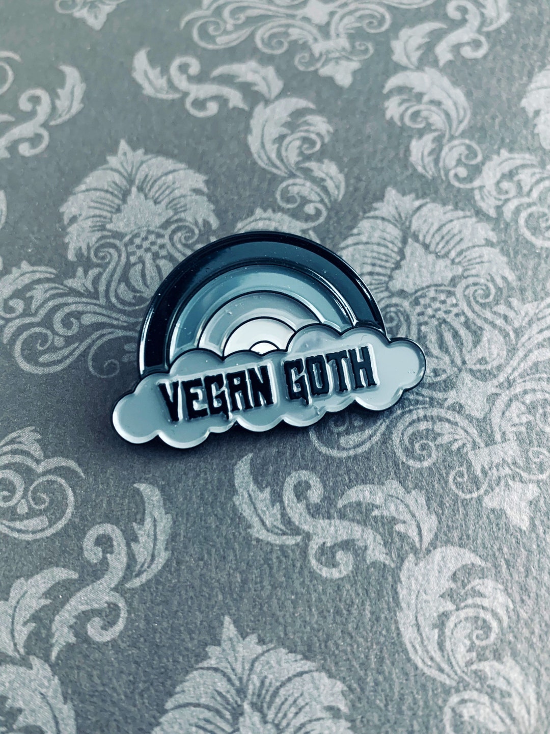VEGAN GOTH PIN - Black Rainbow Enamel Pin Lapel Badge - Soft Goth ...